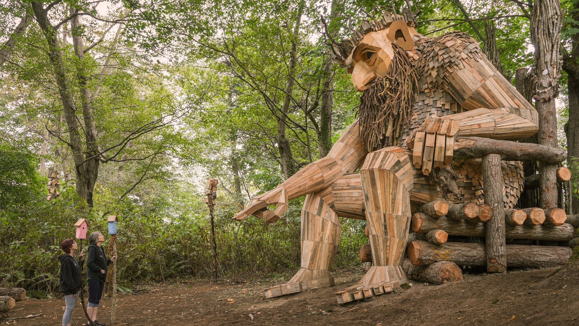 Danish recycling artist turns wooden trash into giant mythical trolls