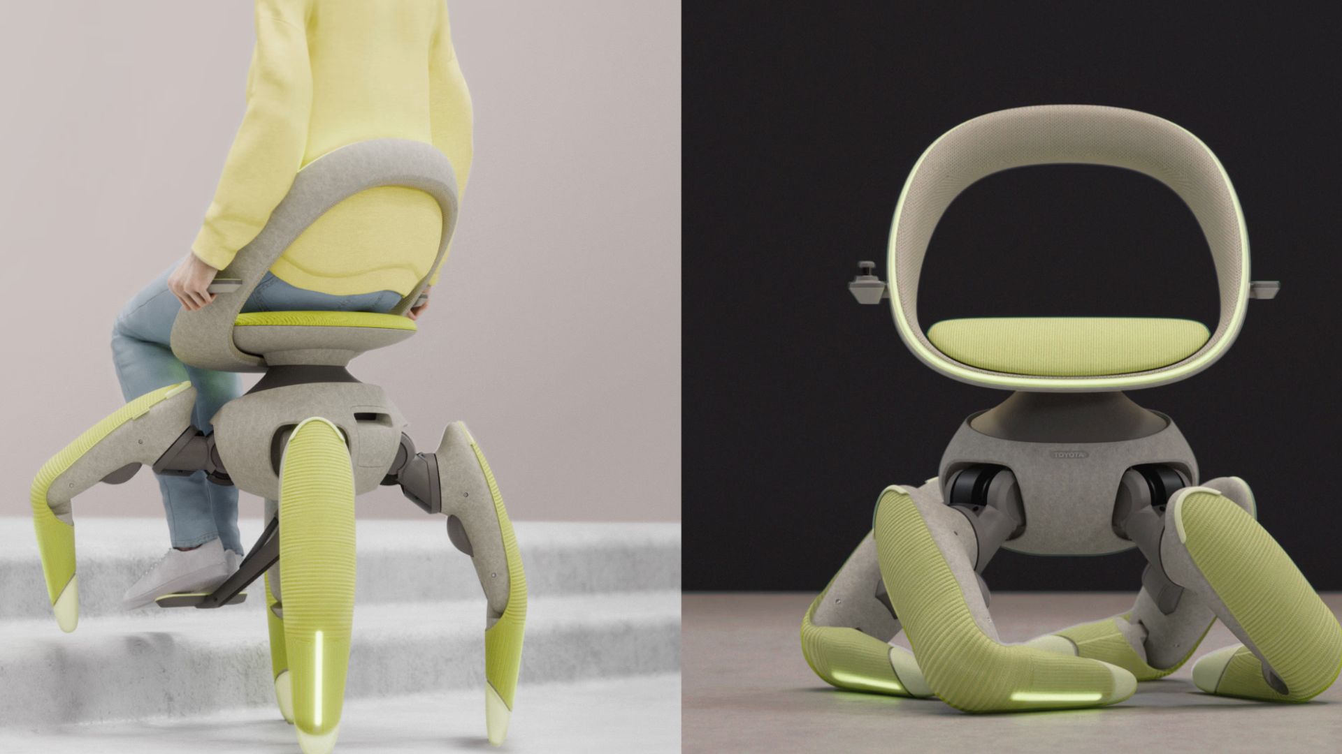 Toyota Walk me robot chair walks, climbs stairs and folds itself
