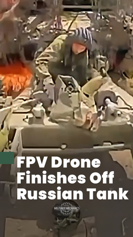FPV Drone Finishes Off Damaged Russian Tank